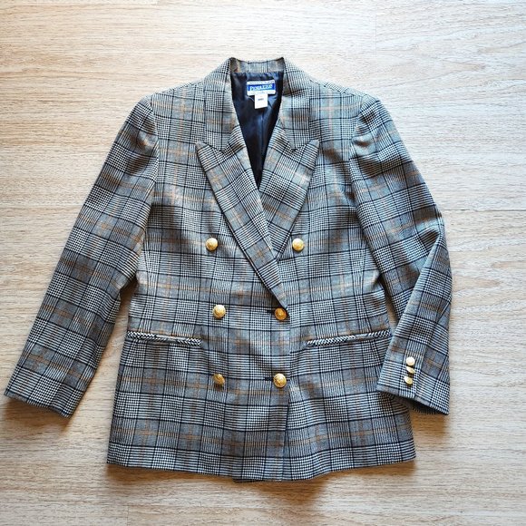 Pendleton | Jackets & Coats | Vintage9s Pendleton Wool Plaid Houndstooth Double Breasted Blazer ...